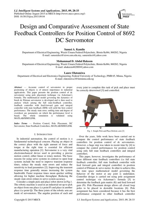 pdf design and comparative assessment of state feedback controllers for position control of
