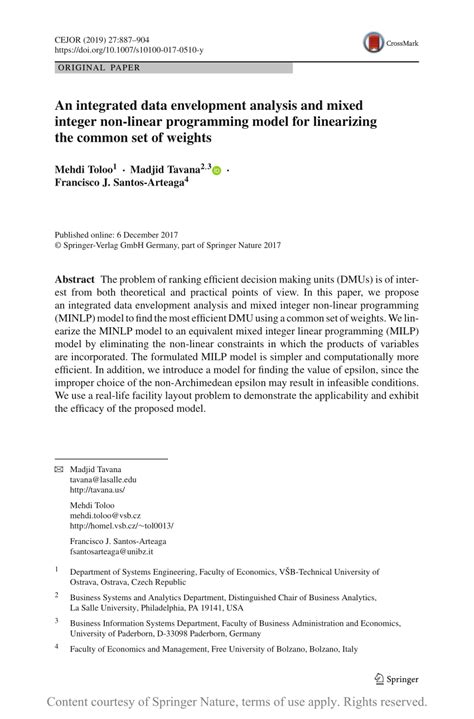 an integrated data envelopment analysis and mixed integer non linear programming model for