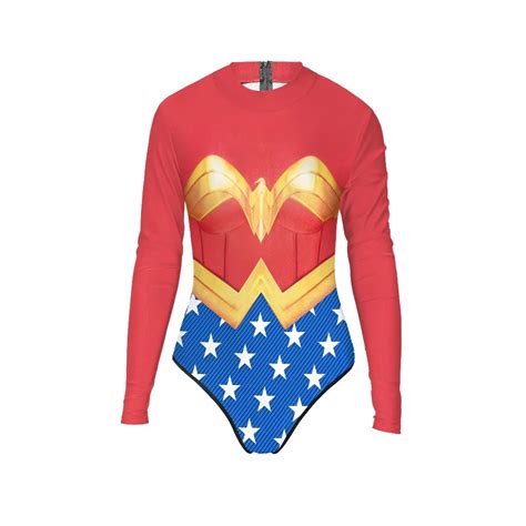 New 056 Sexy Girl Summer Comic Wonder Woman Hero Prints Zip Long Sleeve One Piece Swimsuit