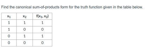 solved find the canonical sum of products form for the truth