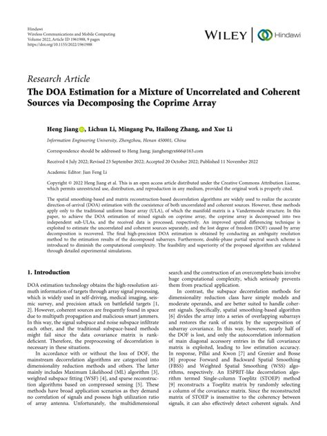 pdf the doa estimation for a mixture of uncorrelated and coherent sources via decomposing the