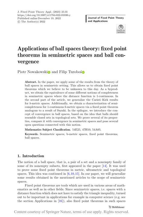 pdf applications of ball spaces theory fixed point theorems in semimetric spaces and ball
