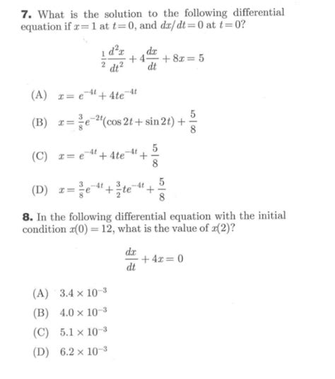 solved 7 what is the solution to the following differential