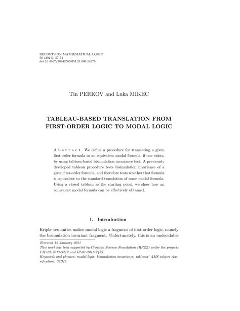 pdf tableau based translation from first order logic to modal logic