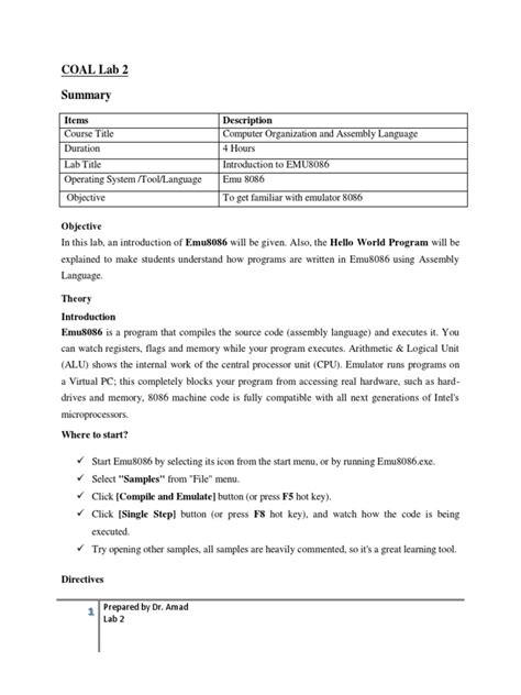 lab 2 coal pdf assembly language computer program
