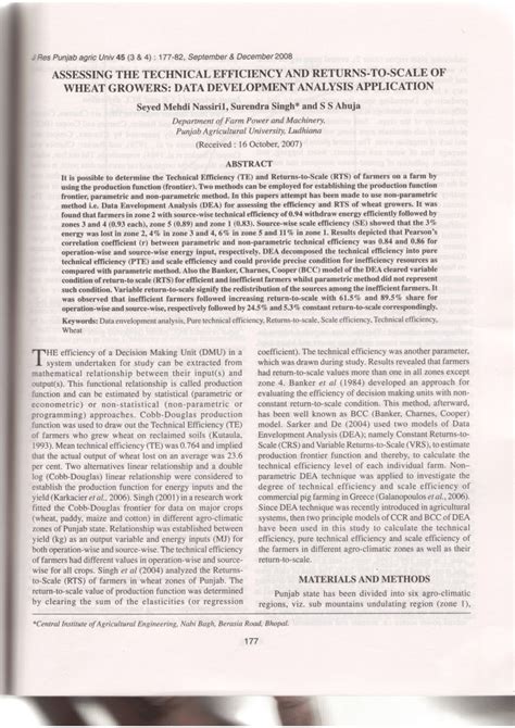 pdf assessing the technical efficiency and returns to scale of wheat growers data envelopment