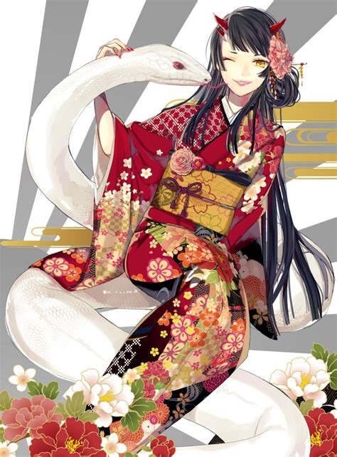 Safebooru Black Hair Blush Demon Girl Hair Ornament Hair Stick Highres Horns Japanese Clothes