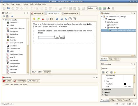 asp visual designer mono