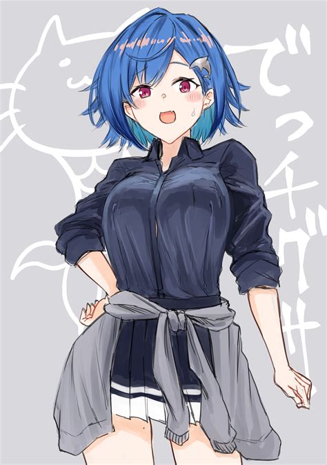 Safebooru 1girl D Absurdres Akaya Shiki Bangs Black Shirt Black Skirt Blue Hair Blush Breasts