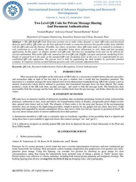 two level qr code for private message sharing and document authentication ijaerdv03i1227786n pdf