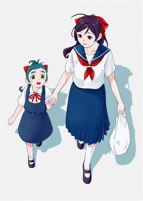 The Big Imageboard Tbib 2girls Alternate Costume Bag Black Footwear Blue Sailor Collar Blue