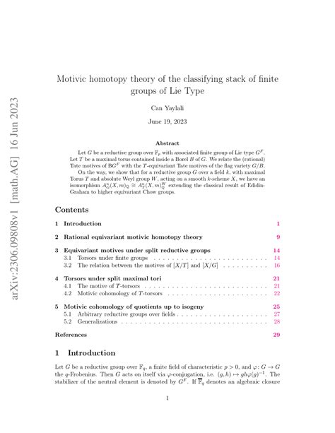 pdf motivic homotopy theory of the classifying stack of finite groups of lie type