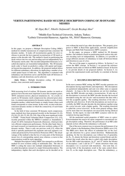 pdf vertex partitioning based multiple description coding of 3d dynamic meshes