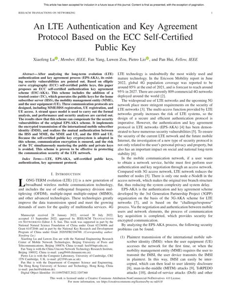 pdf an lte authentication and key agreement protocol based on the ecc self certified public key
