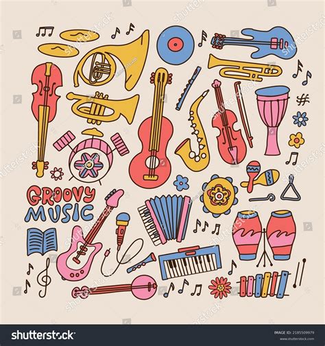 Vector Big Set Musical Instruments Isolated Stock Vector