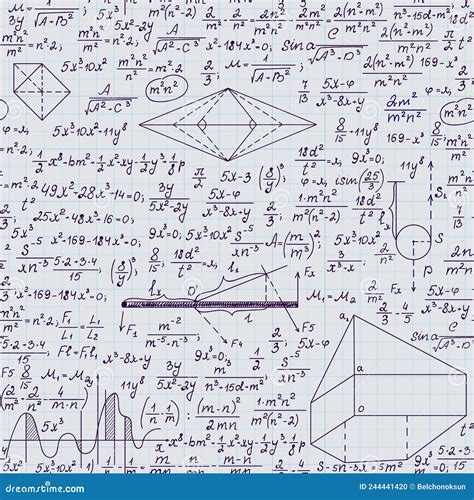 Mathematical Vector Seamless Pattern With Formulas Tasks And Plots