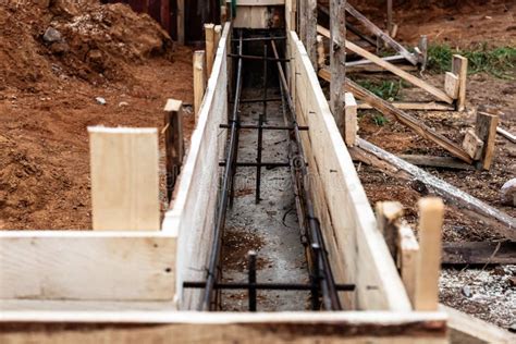 Timber Formwork With Metal Reinforcement For Pouring Concrete And