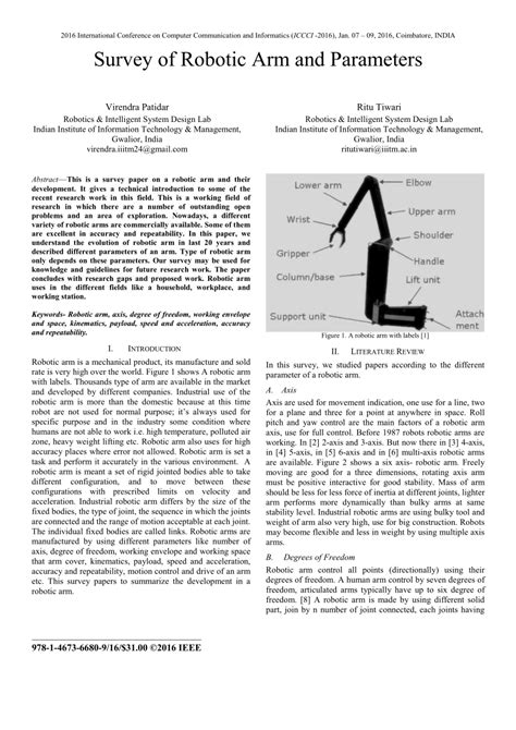 pdf survey of robotic arm and parameters