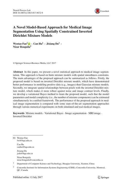 pdf a novel model based approach for medical image segmentation using spatially constrained