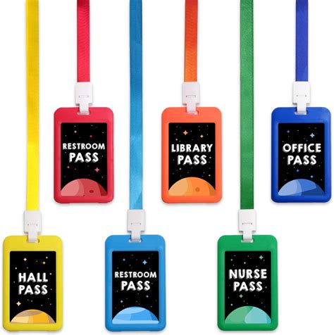 Fun Plus Hall Pass Lanyards Unbreakable Plastic School Passes Set For Teachers And