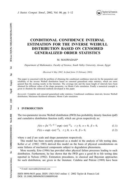 pdf conditional confidence interval estimation for the inverse weibull distribution based on