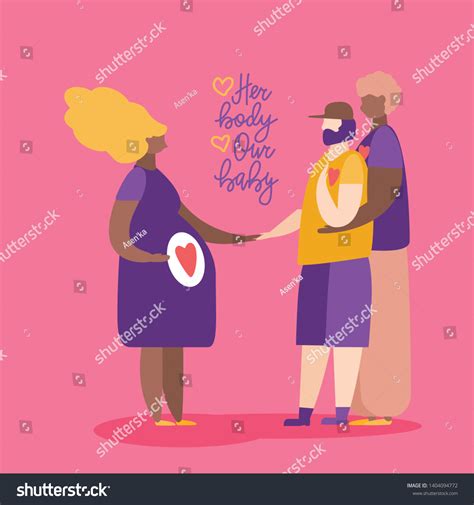 Gay Couple With Surrogate Pregnant Woman Two Royalty Free Stock Vector 1404094772