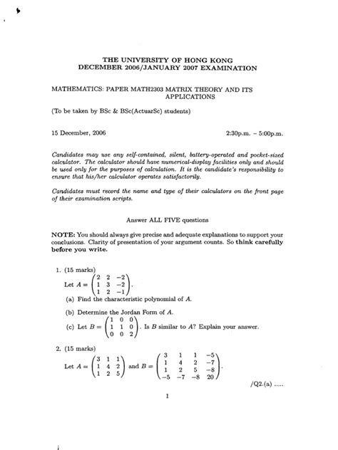 the university of hong kong december 2006 january 2007 examination pdf eigenvalues and