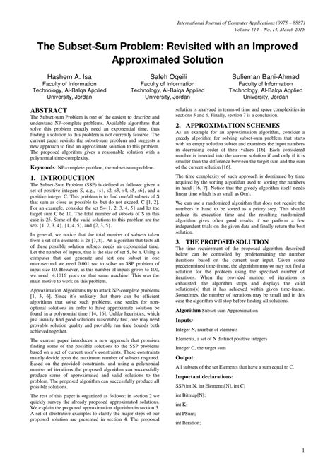 pdf the subset sum problem revisited with an improved approximated solution