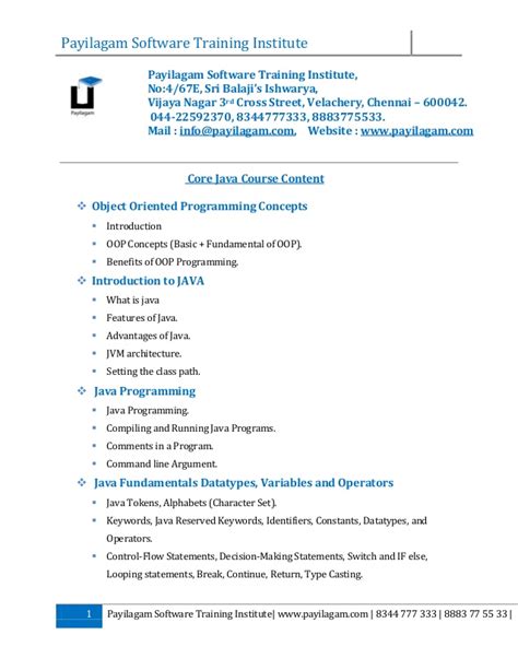 core java syllabus pdf download