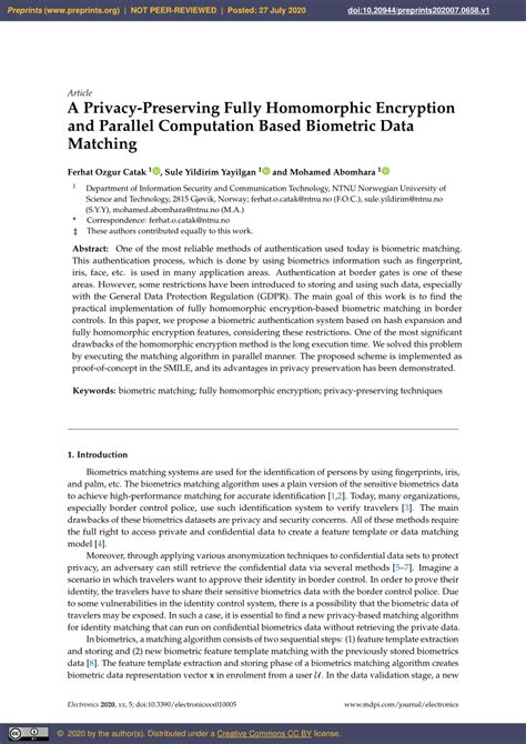 pdf a privacy preserving fully homomorphic encryption and parallel computation based biometric
