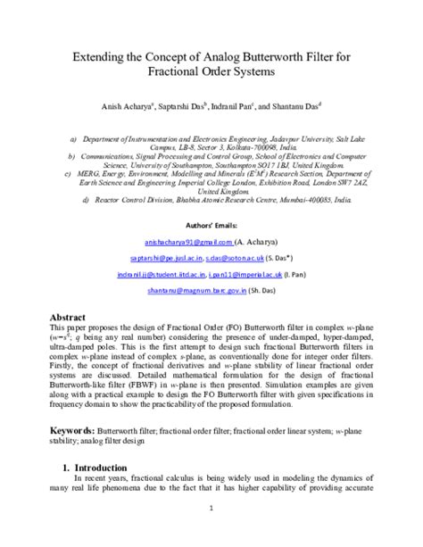 pdf extending the concept of analog butterworth filter for fractional order systems anish