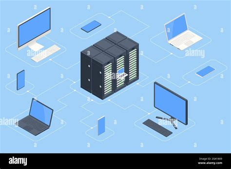 Isometric Data Center And Network Elements Server Room Data Center