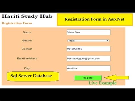 Registration Form In Asp Net C With Sql Server Database Live Example