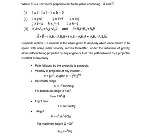 cbse class 11 physics revision notes chapter 4 motion in a plane