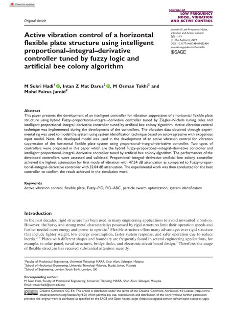pdf active vibration control of a horizontal flexible plate structure using intelligent