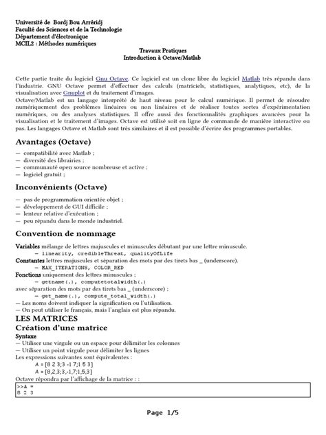 introduction matlab pdf matrice mathématiques logiciel