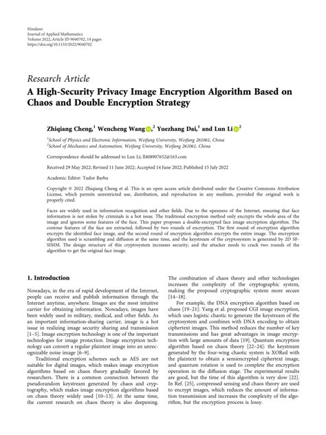 pdf a high security privacy image encryption algorithm based on chaos and double encryption