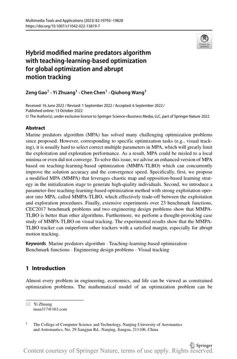 hybrid modified marine predators algorithm with teaching learning based optimization for global