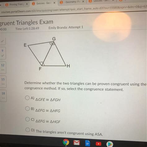 determine whether the two triangles can be proven congruent using the asa congruence method if