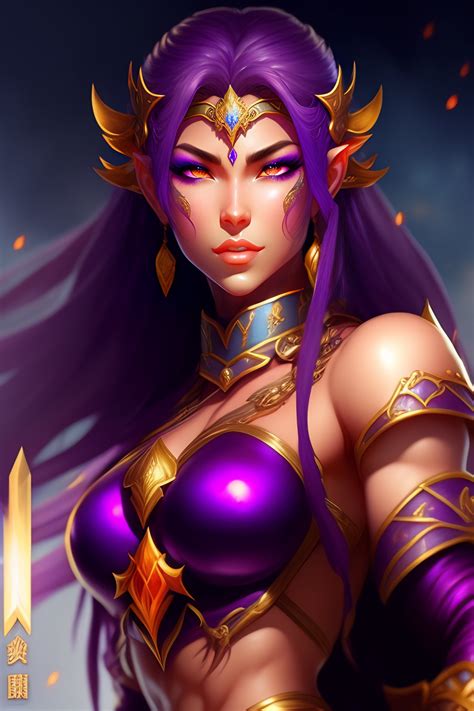 Lexica A Beautiful And Strong Purple Muscular Female Warrior Night Elf World Of Warcraft