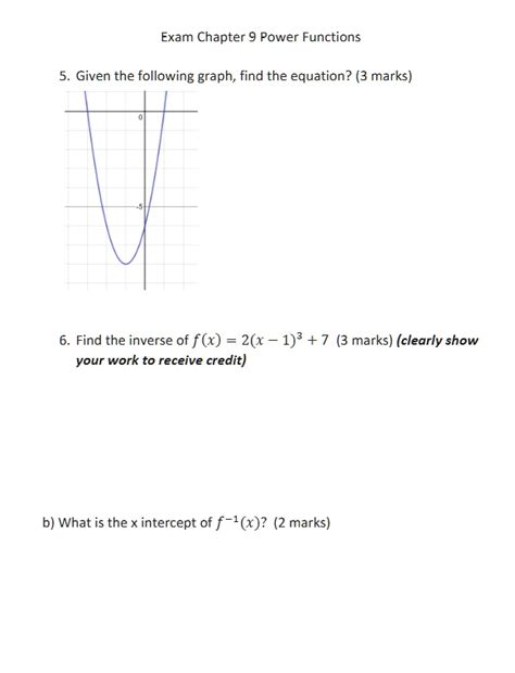 solved exam chapter 9 power functions 5 given the following graph find the equation 3 marks