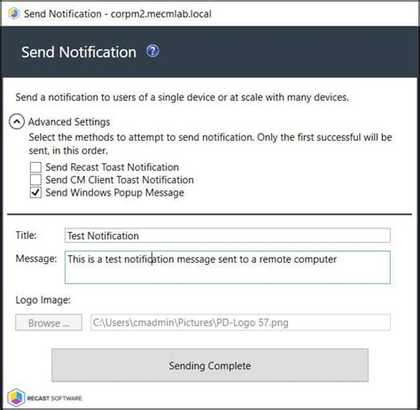 How To Send Notifications From ConfigMgr Console Using RCT