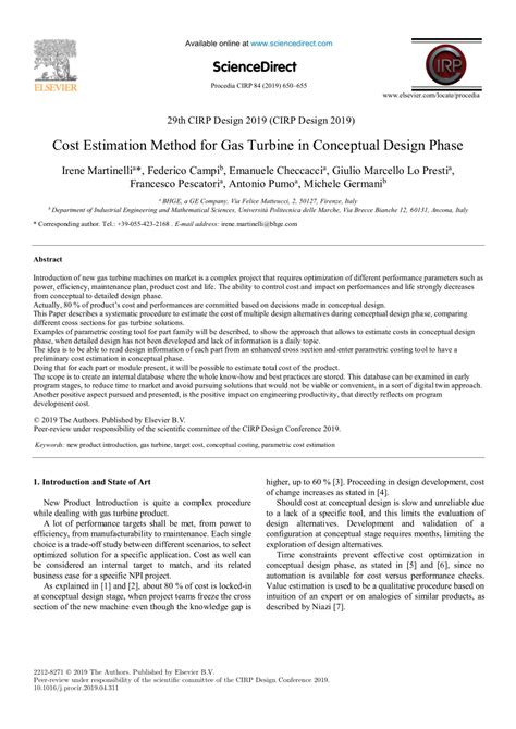 pdf cost estimation method for gas turbine in conceptual design phase