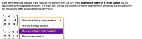 solved each of the following matrices is the reduced row echelon form rref of the augmented