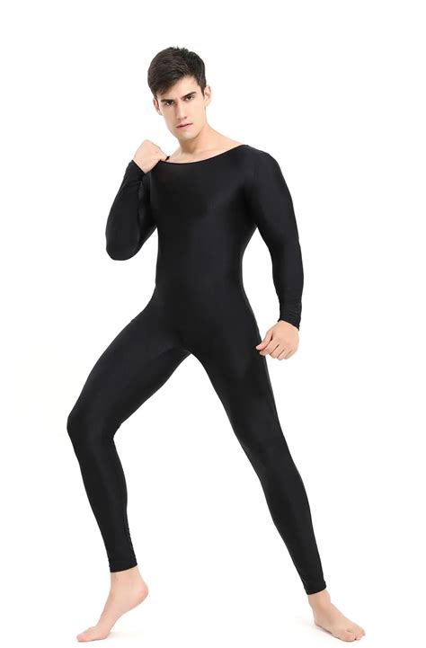 Icostumes Mens Black Long Sleeve Unitard One Piece Spandex Lycra Bodysuit Full Body Jumpsuit