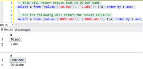 sort alphanumeric values in sql server