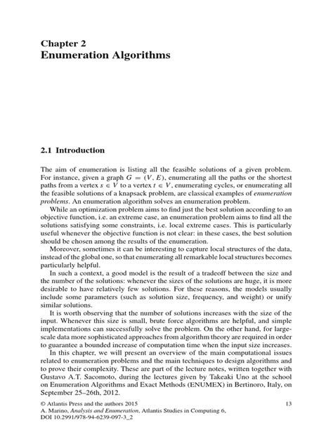 enumeration algorithms problems an enumeration algorithm solves an enumeration problem pdf