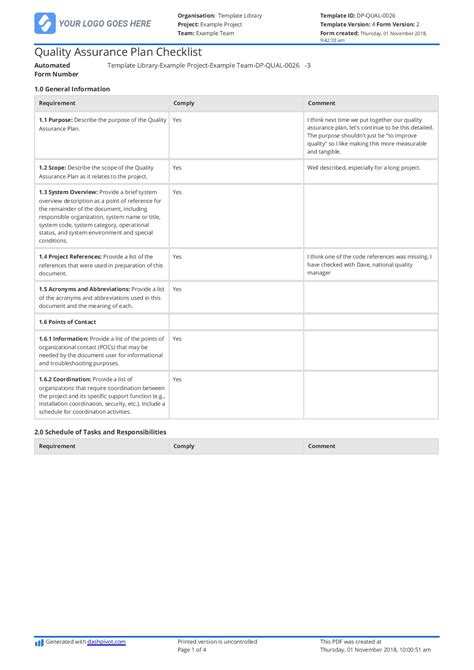 quality assurance plan checklist free and editable template