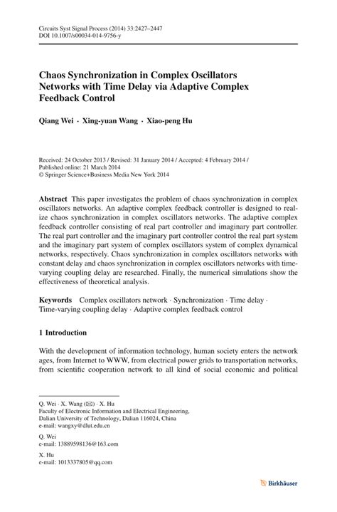 pdf chaos synchronization in complex oscillators networks with time delay via adaptive complex