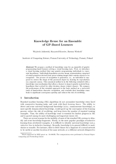 pdf knowledge reuse for an ensemble of gp based learners wojciech jaśkowski